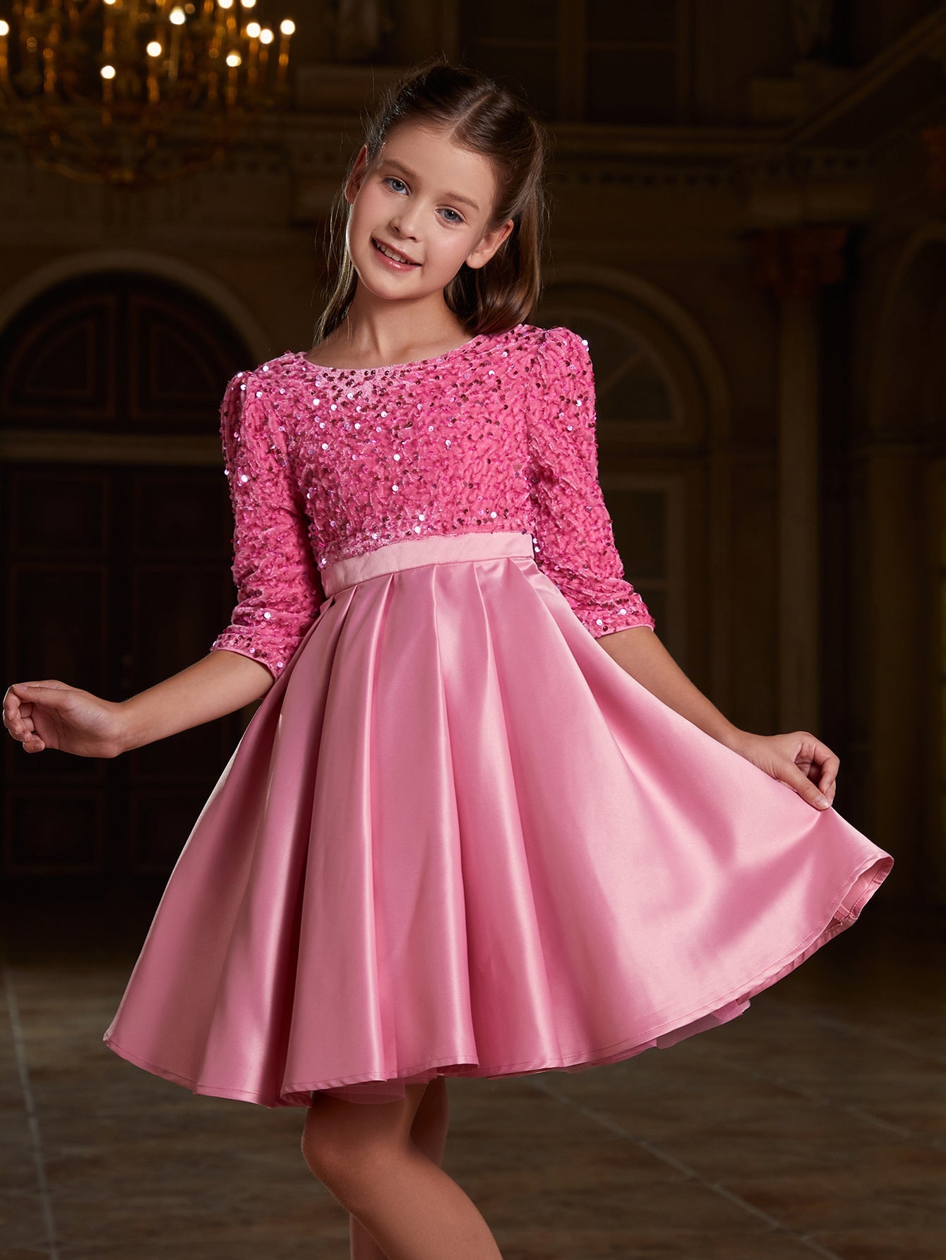 Tween Girls' Sequin Contrast Pleated Satin Hem Dress – Elonnashop