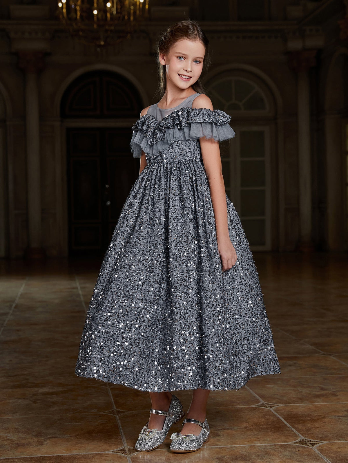 Tween Girls' Ruffle Trim Mesh Insert Sequin Prom Dress – Elonnashop